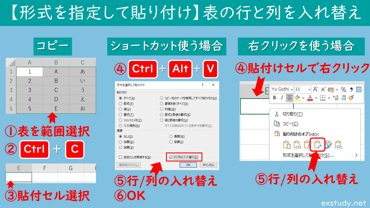 【即解決】たった5秒で表の行と列を入れ替える方法【Excel】 | Exstudy